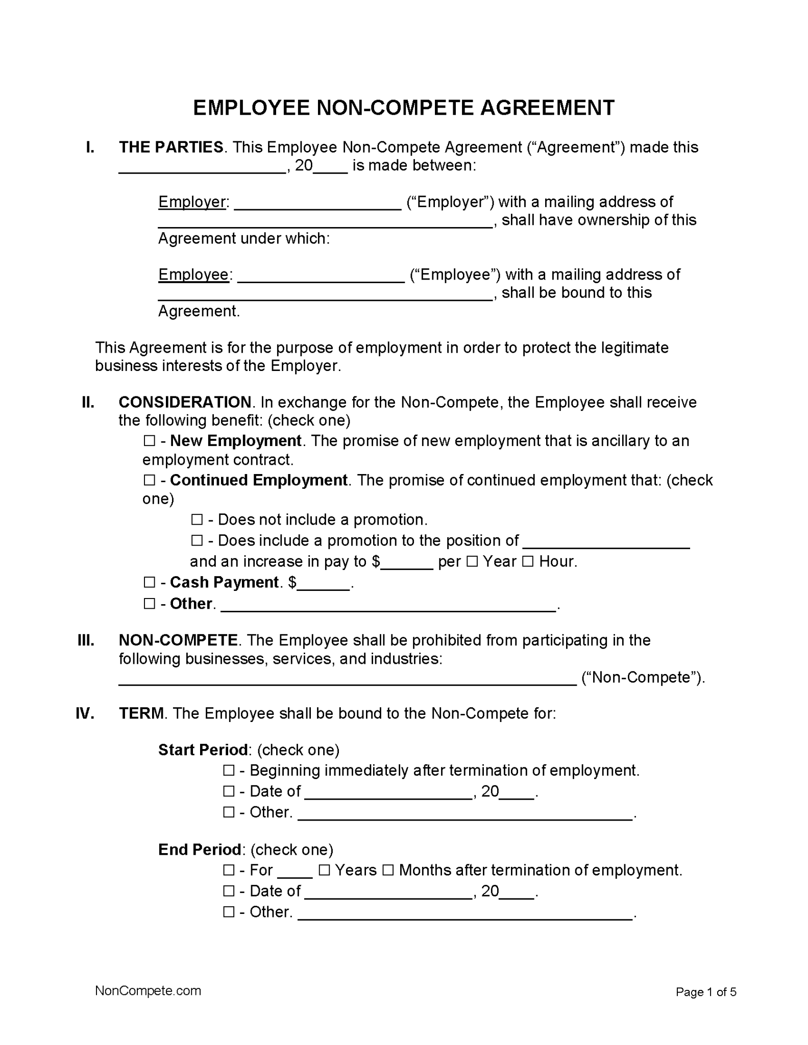 Free Employee Non-Compete Agreement | Sample | PDF | WORD
