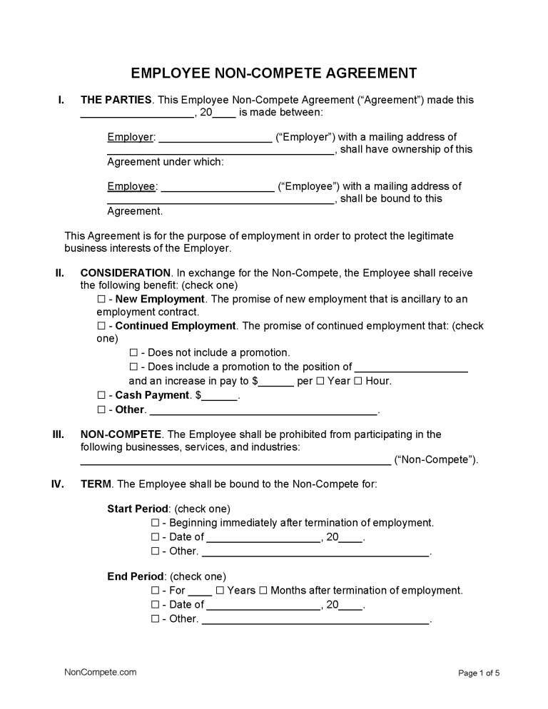 Free Employee Non-Compete Agreement | Sample | PDF | WORD
