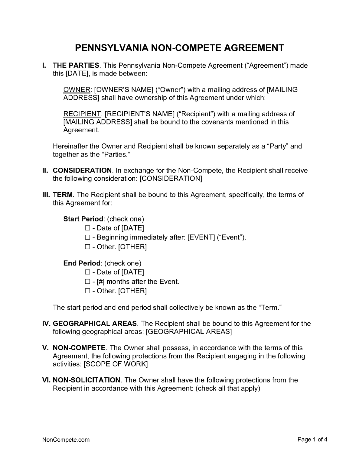 Free Pennsylvania Non-Compete Agreement | Laws & Enforceability | PDF ...